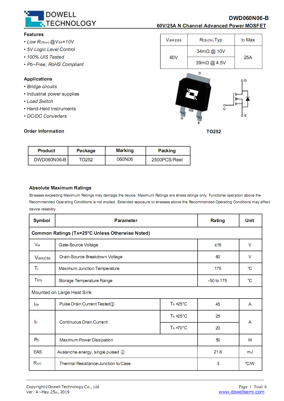 DWD060N06-B_上大科技,专业充电IC,音频功放IC,电源管理IC,移动电源IC,PD电源方案,马达驱动IC
